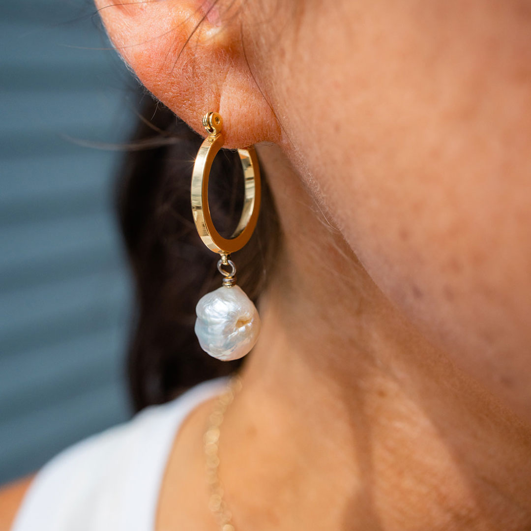 Baroque pearl hoop earrings store